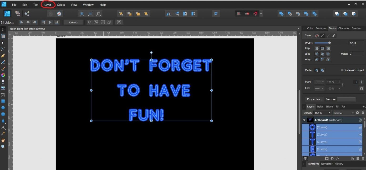 How to Create a Neon Text Effect in Affinity Designer - The Creative Hagja